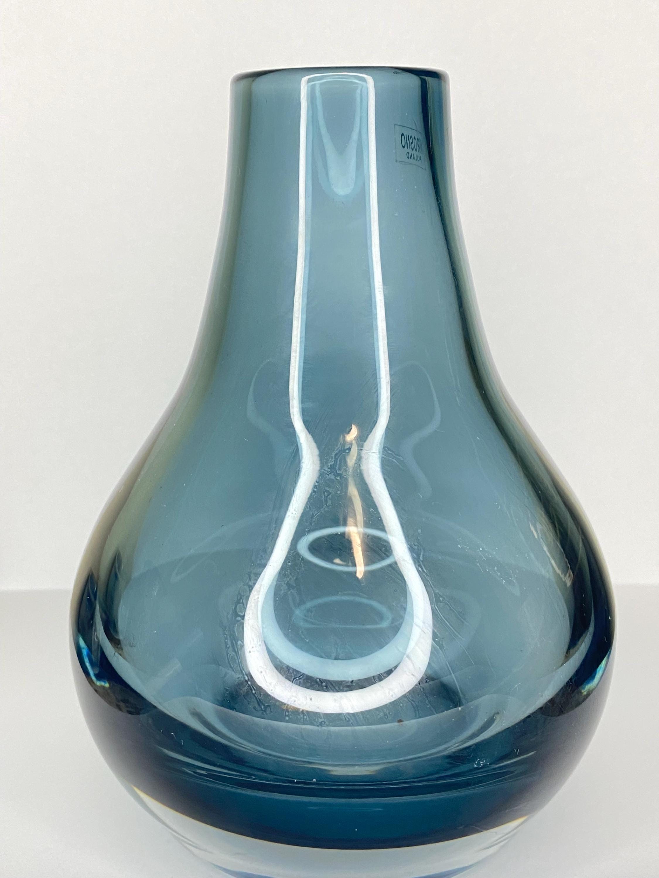 Vintage Krosno Poland Blue Blown Art Glass Vase W/ Sticker - Etsy