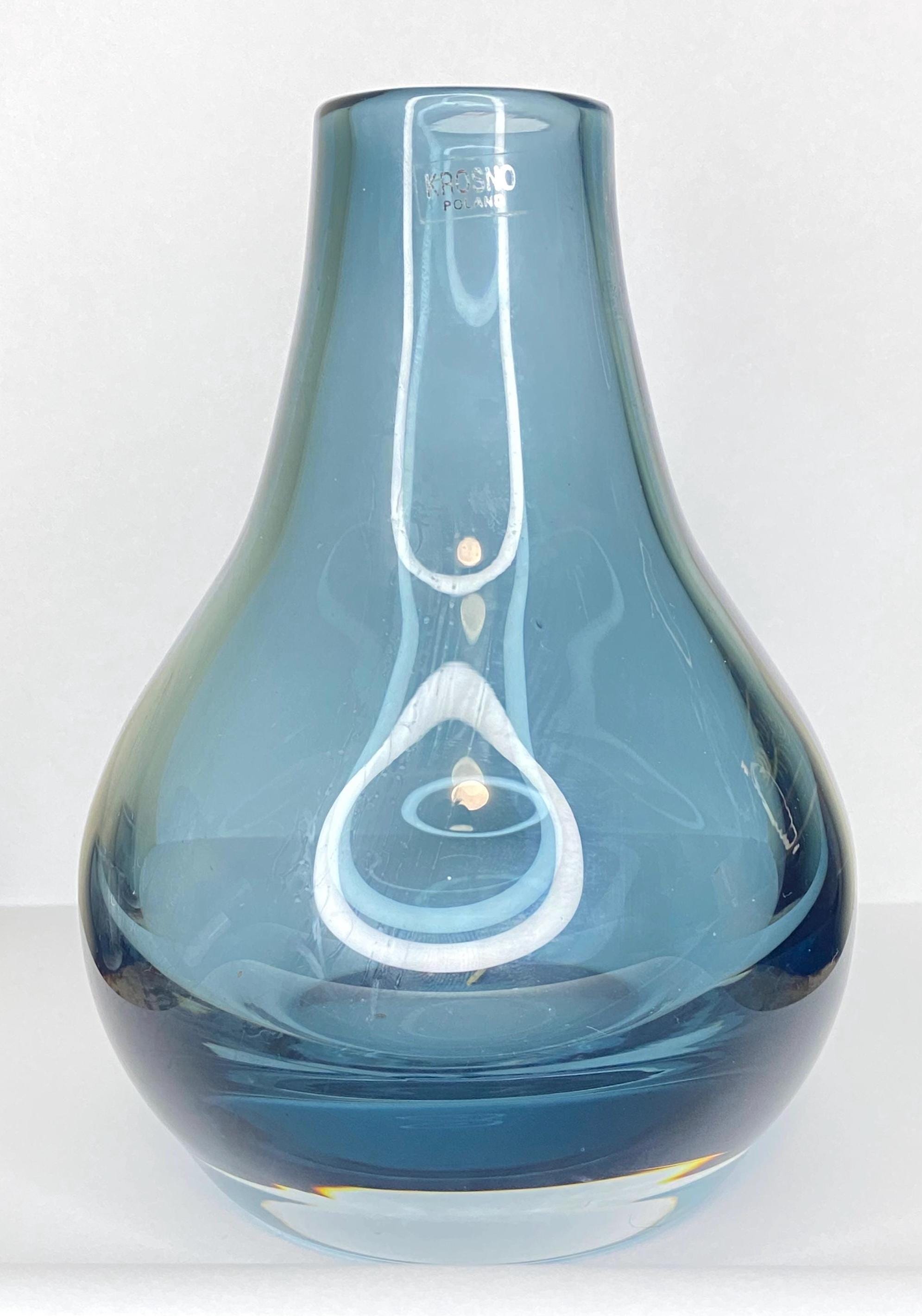 Vintage Krosno Poland Blue Blown Art Glass Vase W/ Sticker - Etsy