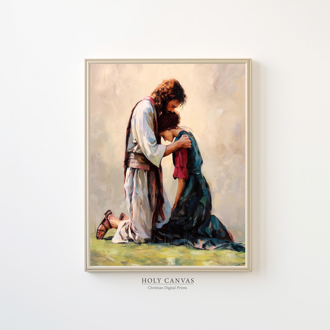 Jesus Comforting a Woman Modern Christian Wall Art Downloadable ...