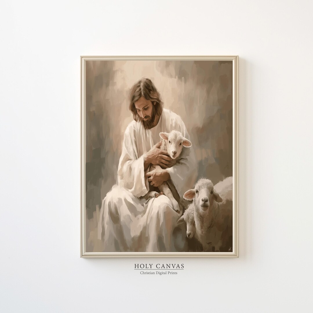 Jesus e o Cordeiro - Arte Cristã Moderna para Imprimir - Arte Cristã ...