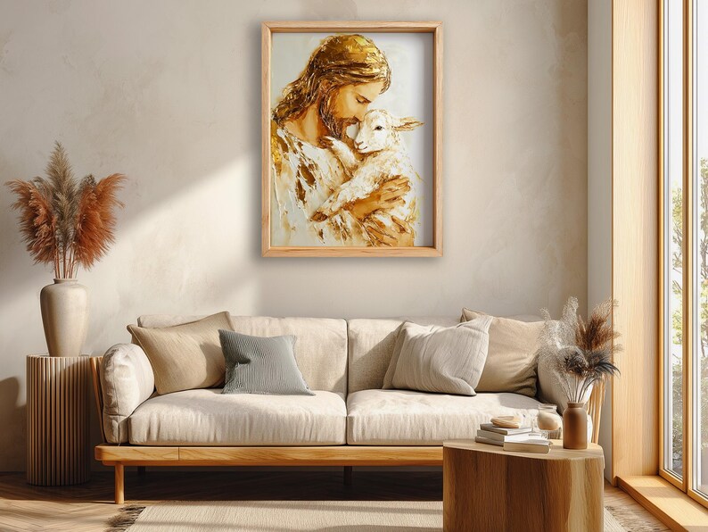 Jesus carregando o Cordeiro, símbolo bíblico sagrado, arte de parede ...
