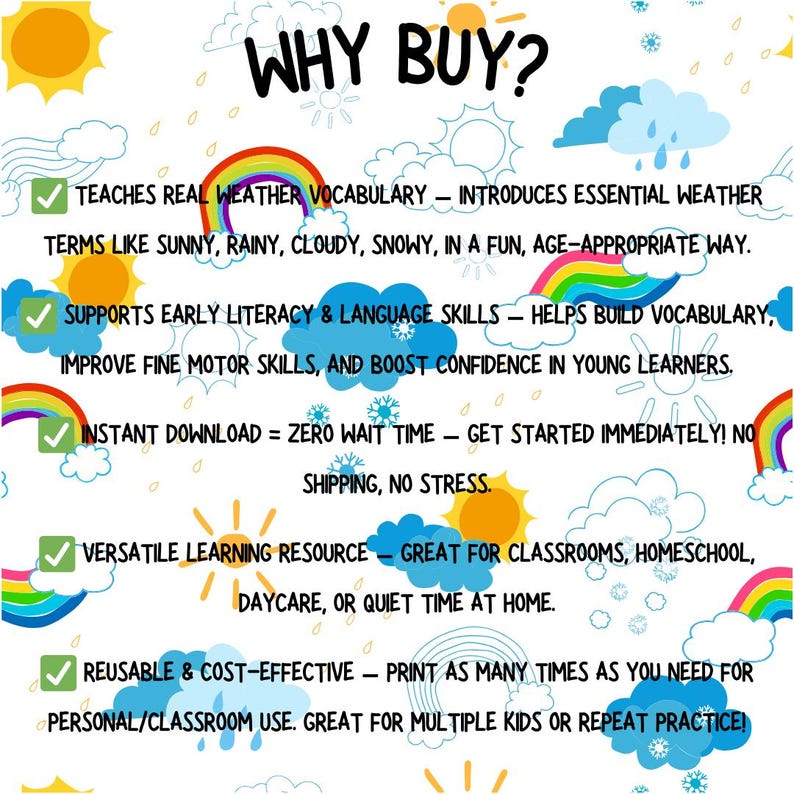 Printable Weather Activity Book for Kids | Learn Weather Words & Boost ...