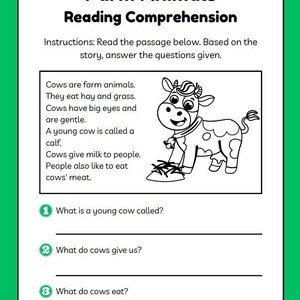 Farm Animals Reading Comprehension Worksheets | Printable Early ...