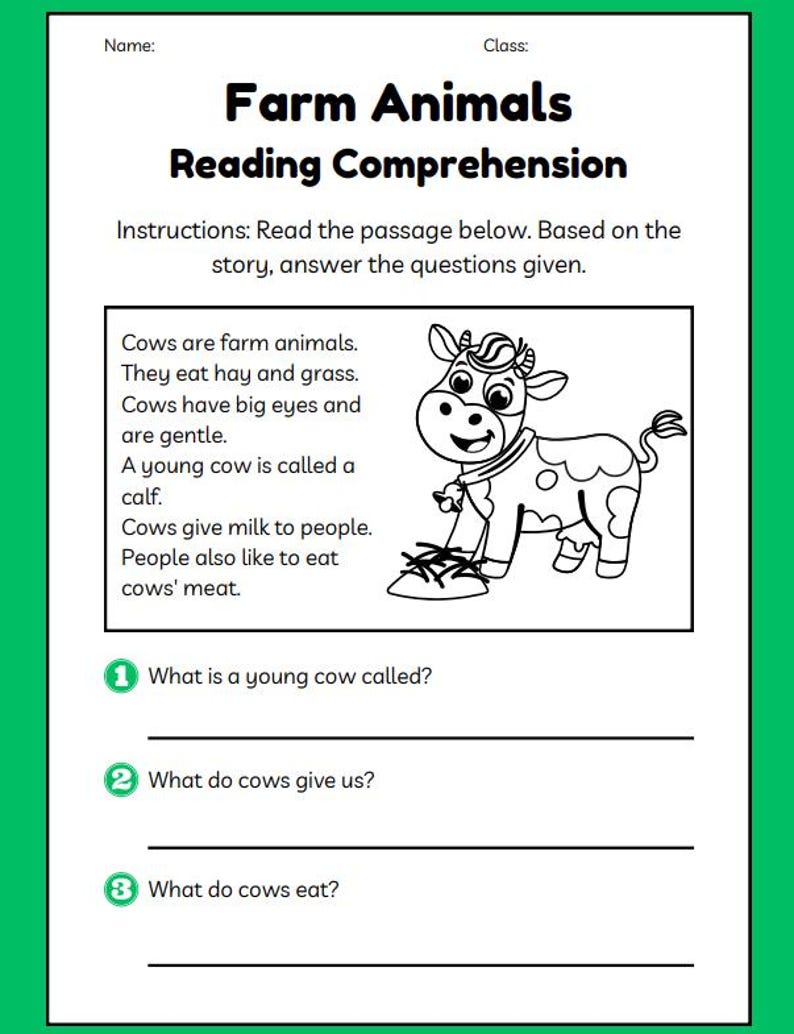 Farm Animals Reading Comprehension Worksheets | Printable Early ...