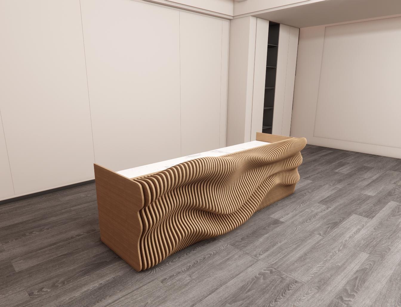 Parametric Wave Wooden Reception Counter | Modern CNC Cut Organic ...