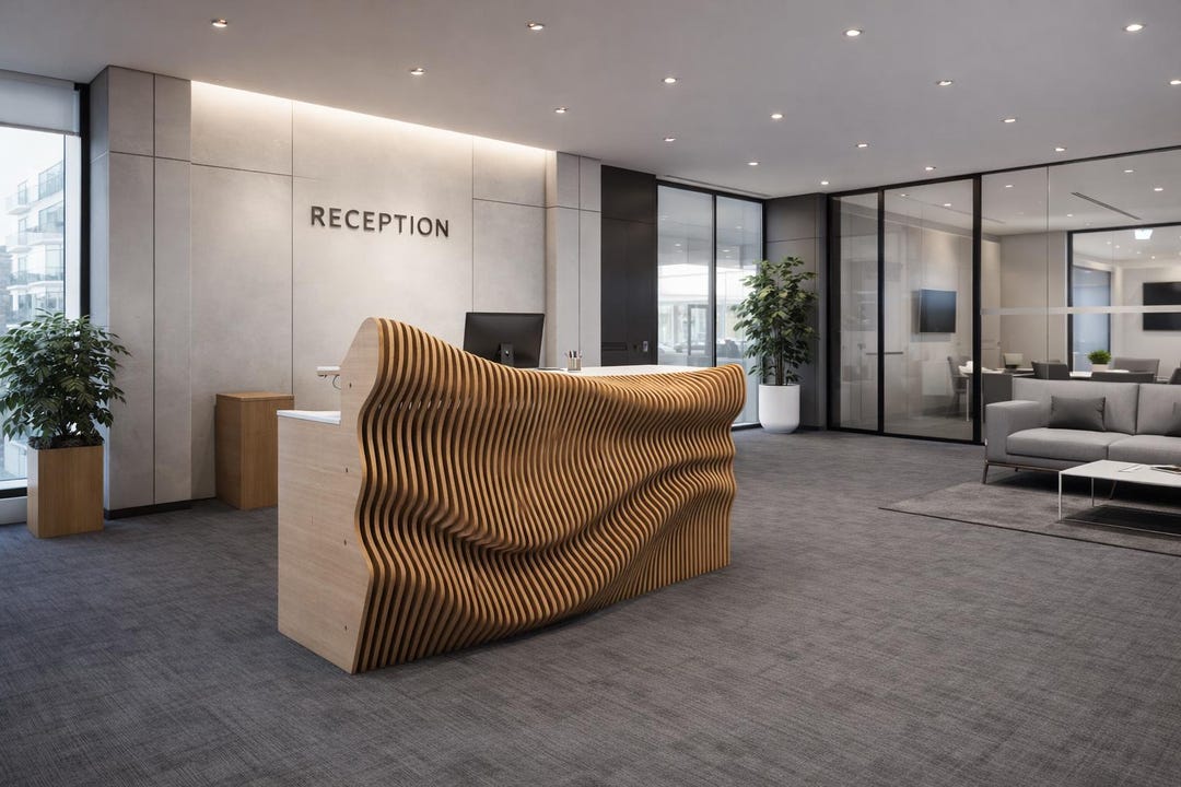 Parametric Reception Desk Design | CNC Cut Wooden | Modern Office ...