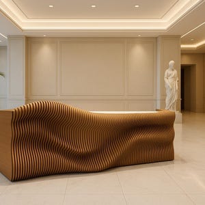 Parametric Wave Wooden Reception Counter | Modern CNC Cut Organic ...