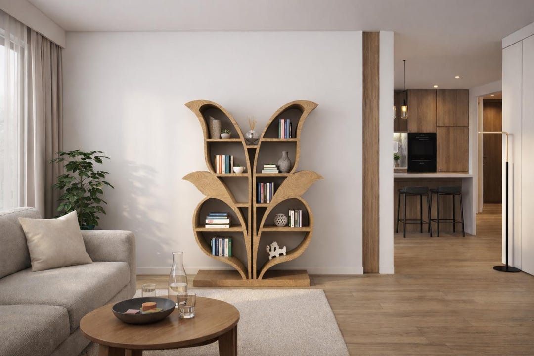 Organic Leaf Bookshelf | Parametric Modern Wooden Bookcase (digital ...