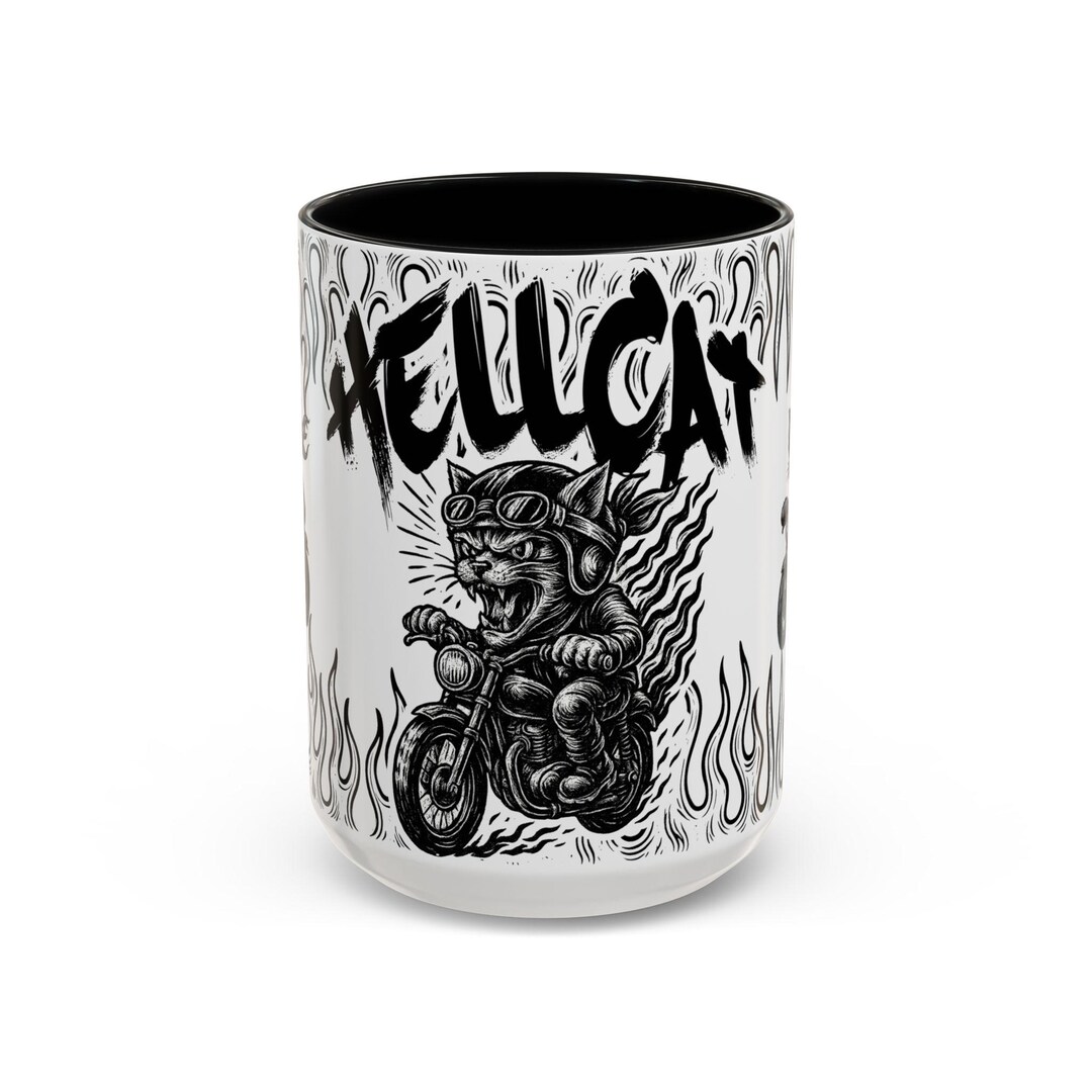 Hellcat Biker Cat Mug: Tattoo-style Motorcycle Art - Etsy