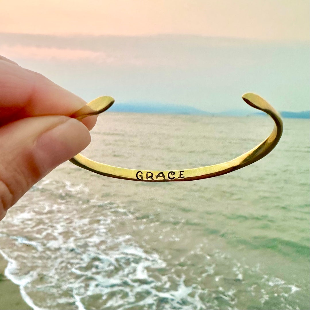GRACE CUFF // Hidden Message Handwritten Mantra Bracelet // Engraved ...