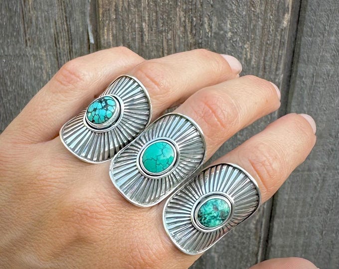TURQUOISE Sunburst Shield Ring *last One!!* Sterling Silver Statement ...