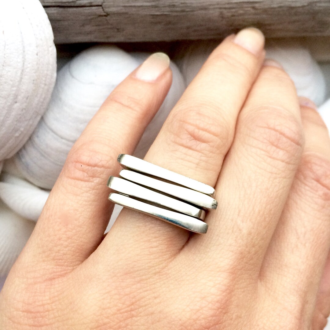 Asymmetrical Sterling Silver Bar Ring: Minimalist Stacking Jewelry - Etsy