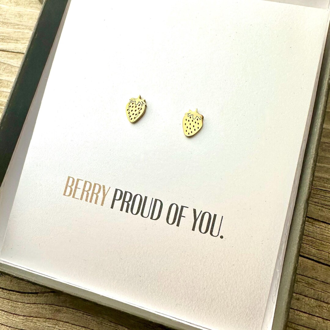 Strawberry Stud Earrings: Stainless Steel Berry Congratulations Gift - Etsy