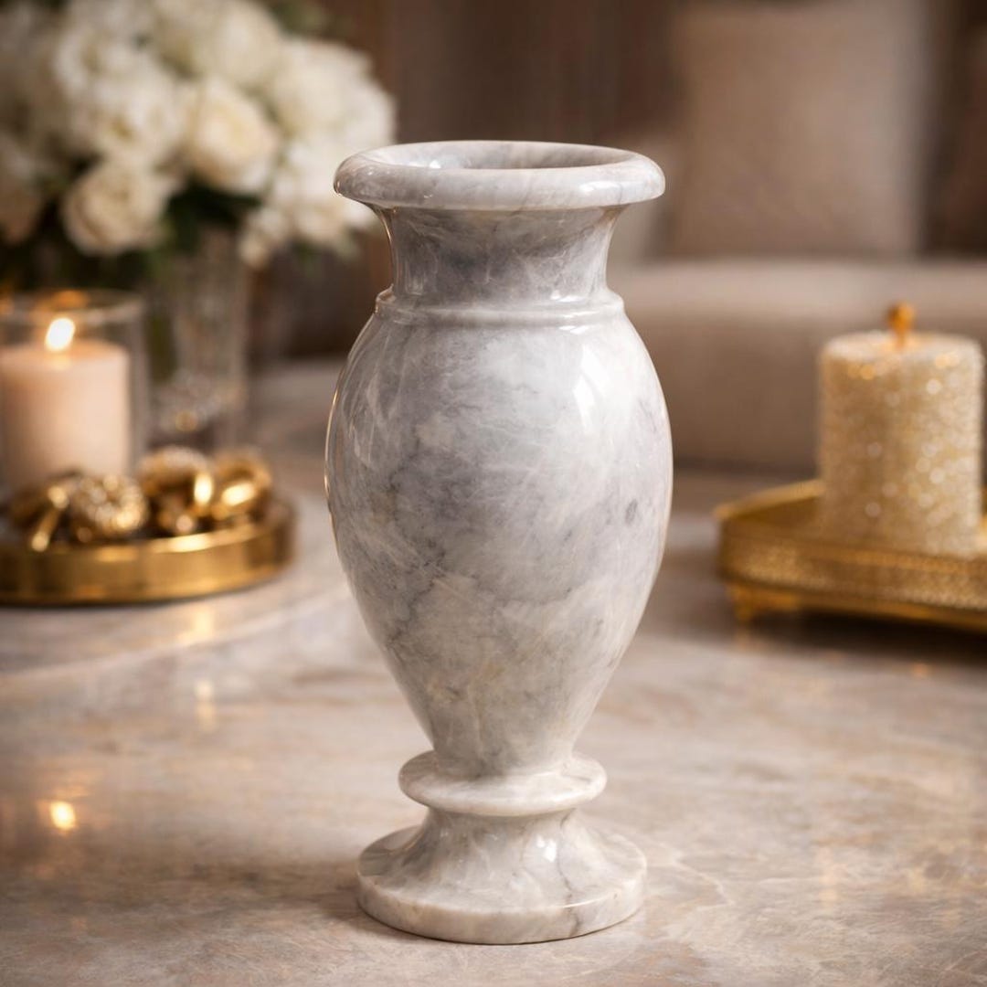 Handcrafted Grey Marble Vase – Sculptural Natural Stone Decor - Etsy