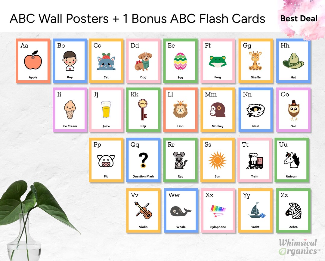 Alphabet Flashcard, Educational Printable Wall Art for Kids, Nursery ...