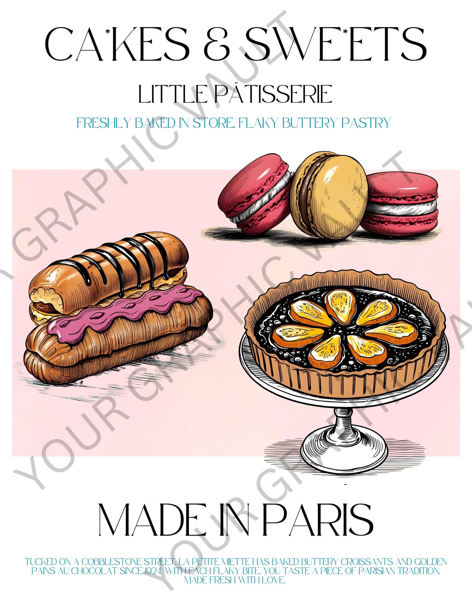 French Pastry Poster Set – Croissant, Pain-au-chocolat & Sweets ...