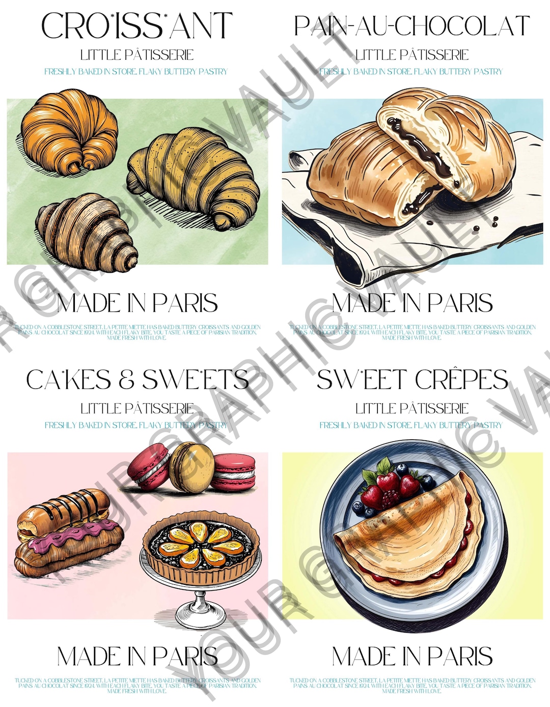 French Pastry Poster Set – Croissant, Pain-au-chocolat & Sweets ...