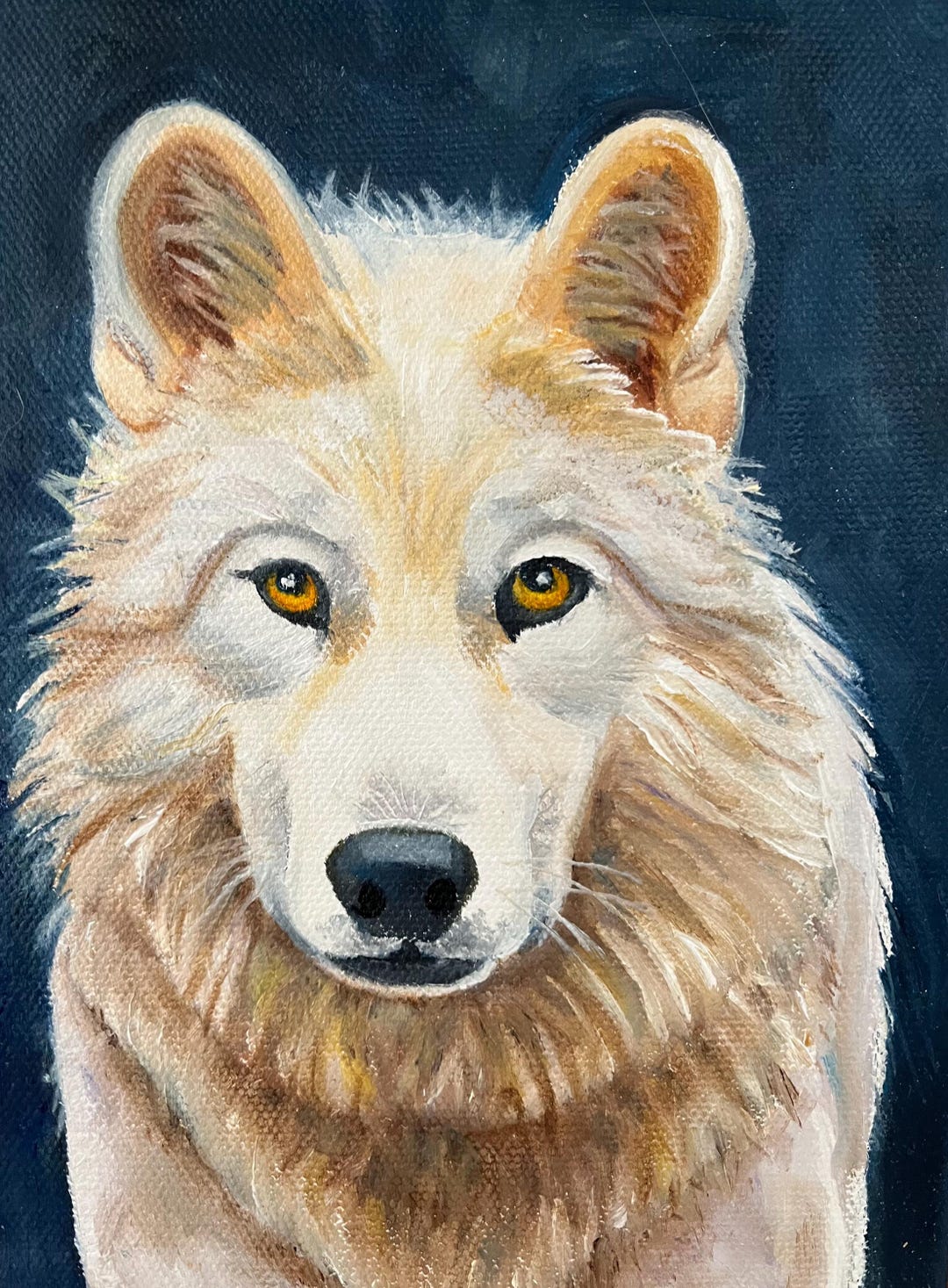 Wolf Original Hand Painted Oil Painting on 8X6 Stretched Canvas Winter ...