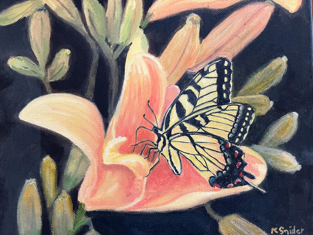 Monarch Butterfly and Lilies Hand Painted Oil Painting on 8X10 ...