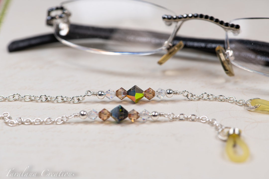 Sterling Silver Eyeglass Chain With Vignette of Bicone AB Swarovski ...