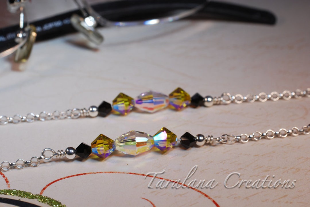 Sterling Silver Eyeglass Chain With Swarovski Crystal Beads - Etsy