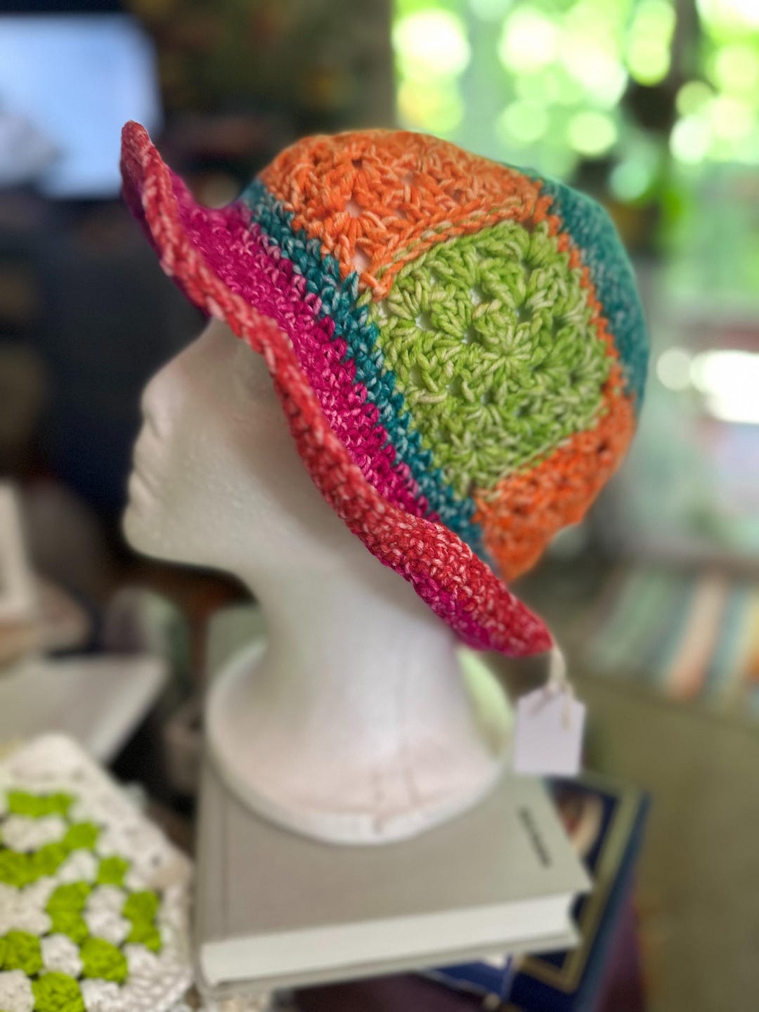 Granny Square Bucket Hat | 70s Crochet Boho Hat | Retro Festival Hat ...