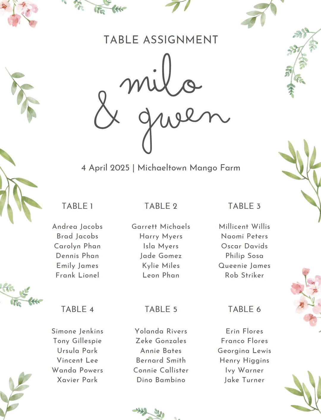 8 Wedding Seating Chart Template | Editable Canva Seating Plan ...