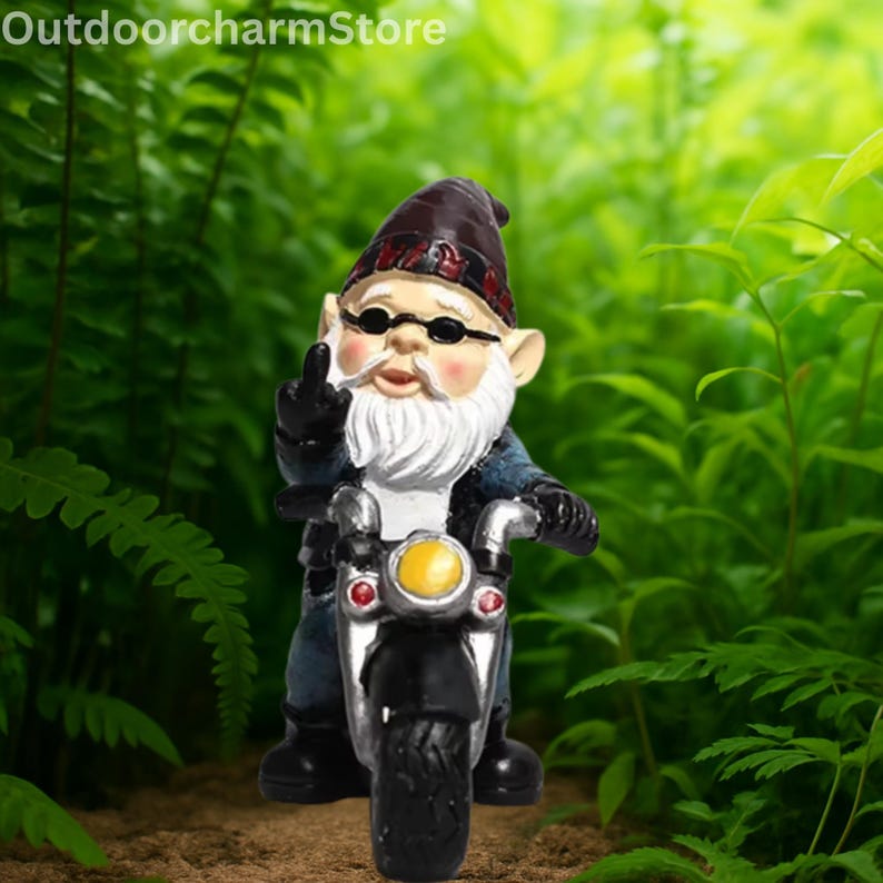 Funny Middle Finger Gnome on Motorcycle – Resin Elderly Dwarf Statue ...