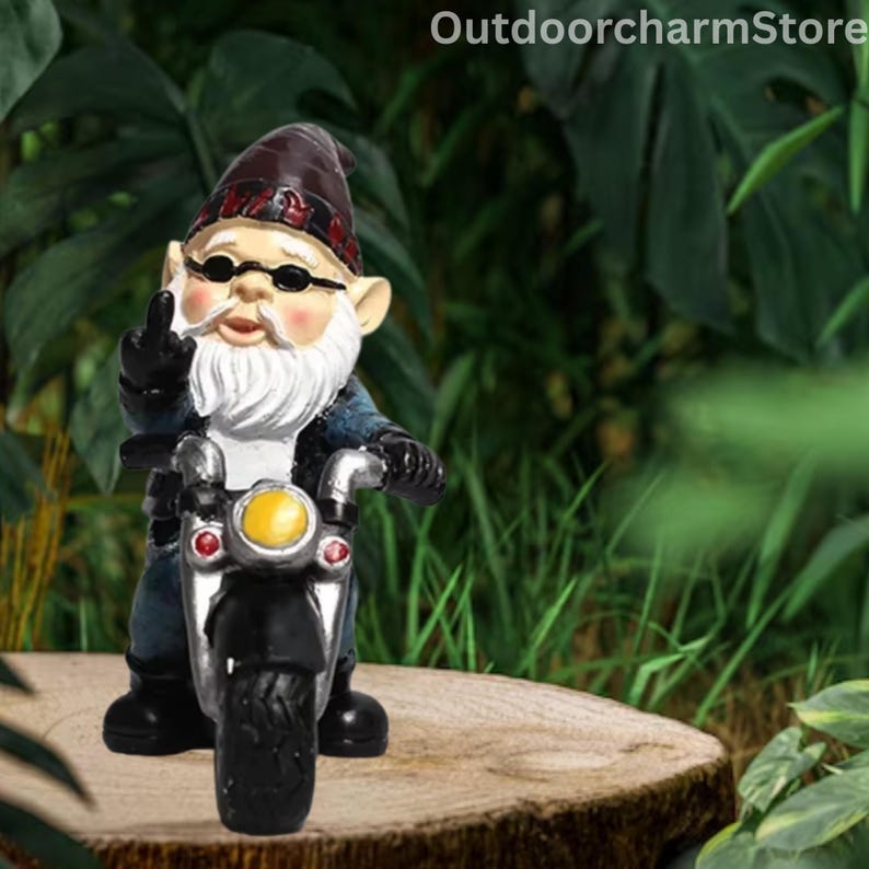 Funny Middle Finger Gnome on Motorcycle – Resin Elderly Dwarf Statue ...
