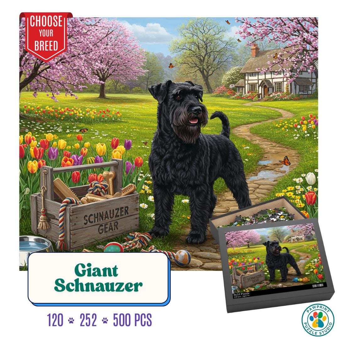 Giant Schnauzer Puzzle | Bold Black Dog Jigsaw in Spring Garden | Gift ...
