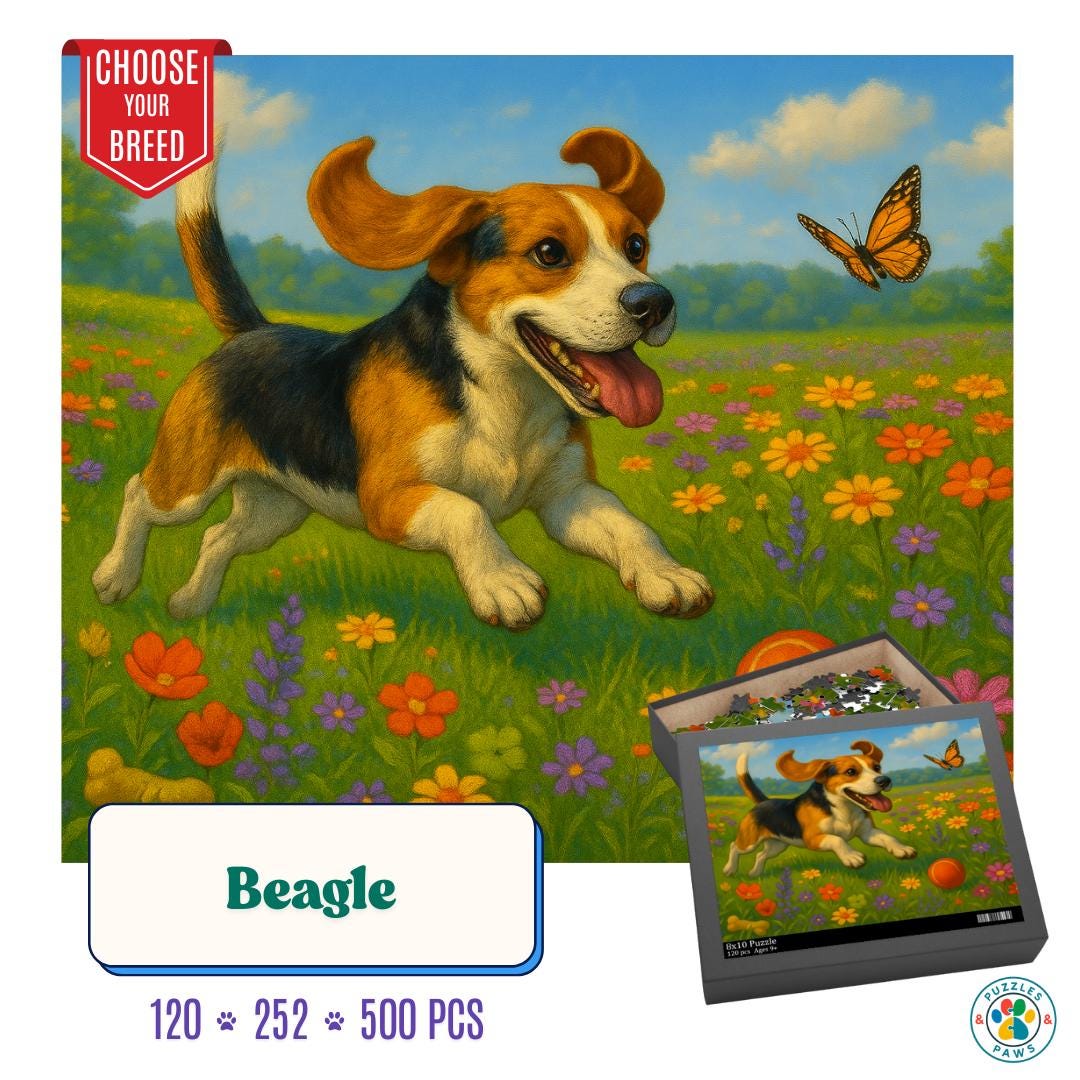 Beagle Puzzle | Playful Dog in Wildflower Meadow | Spring Jigsaw for ...