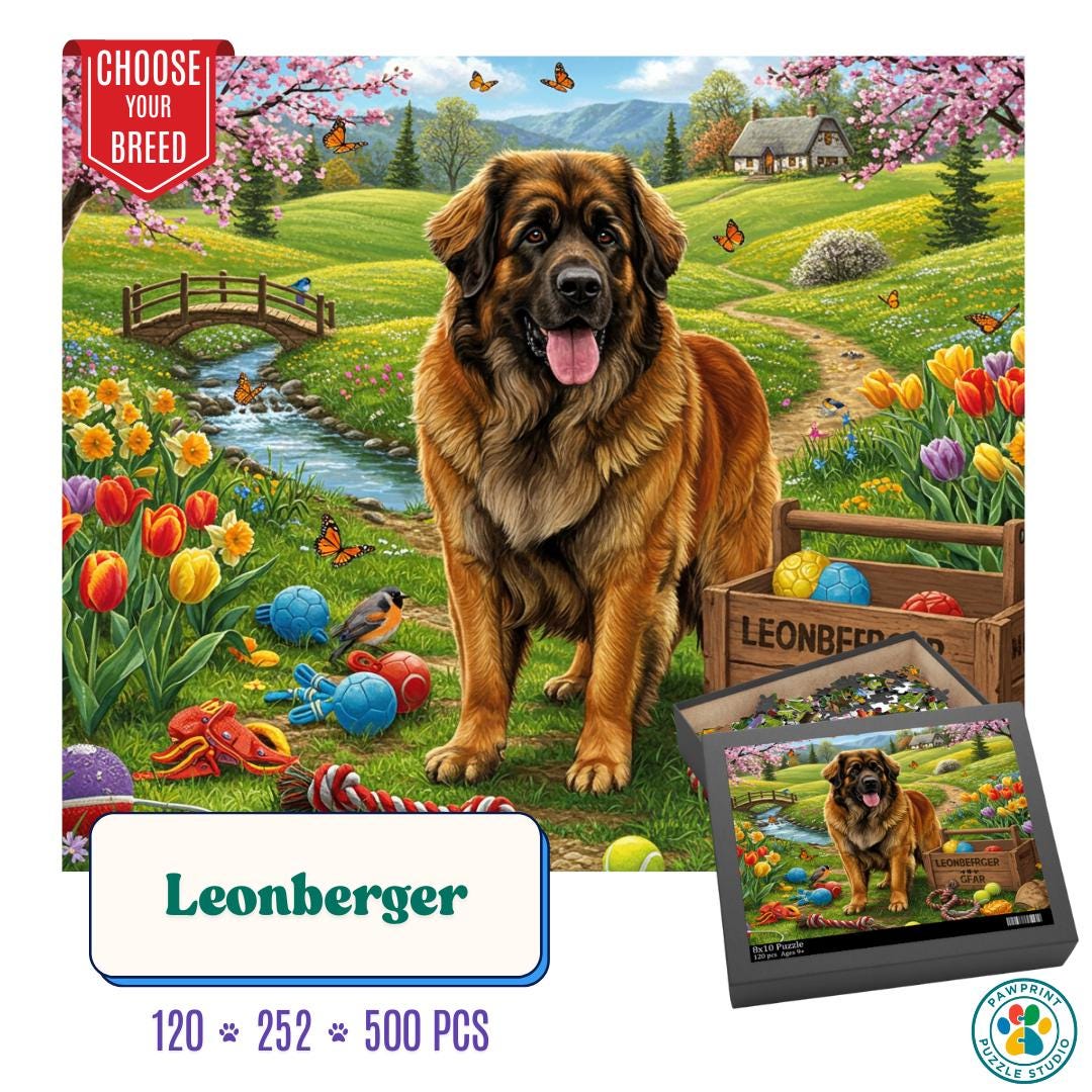 Leonberger Puzzle | Fluffy Giant Dog Jigsaw in Spring Garden | Gift for ...