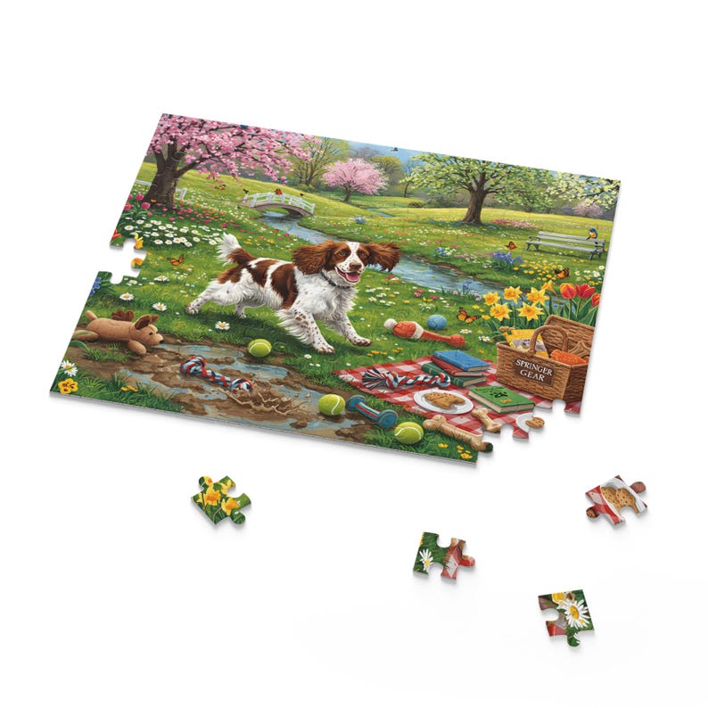 English Springer Spaniel Puzzle | Spring Garden Dog Jigsaw | Gift for ...