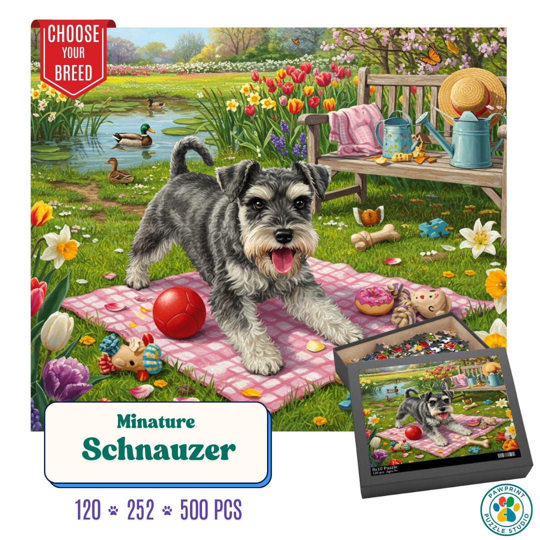 Miniature Schnauzer Puzzle | Playful Pup in Spring Garden | Gift for ...