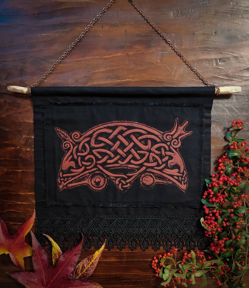 Rosemarkie Pictish Stone Banner ~ Hand-printed Organic Cotton, Hazel ...