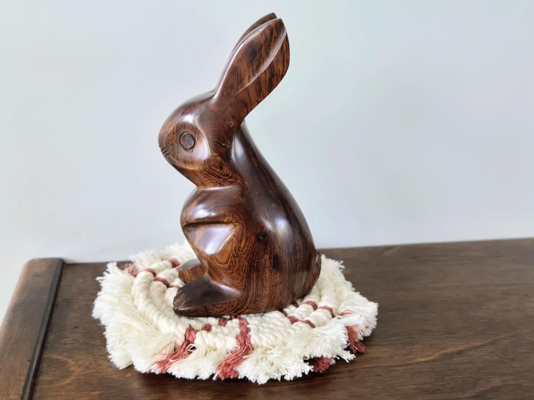 5" Hand Carved Heavy Wood Bunny Rabbit | Made in Mexico | Rustic Easter ...