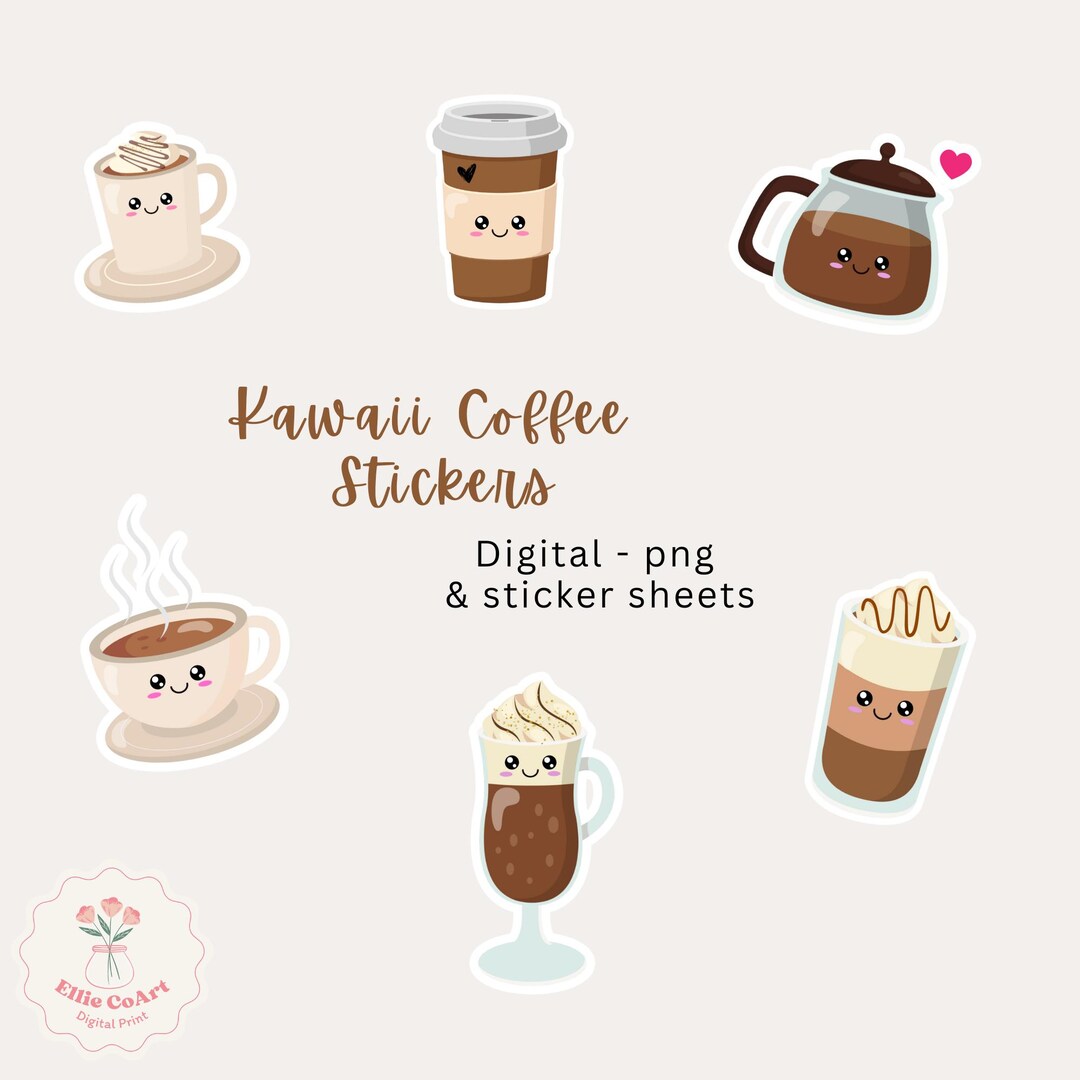 Cute Coffee Clipart, Kawaii Coffee PNG, Cute Food Clipart, Watercolor ...