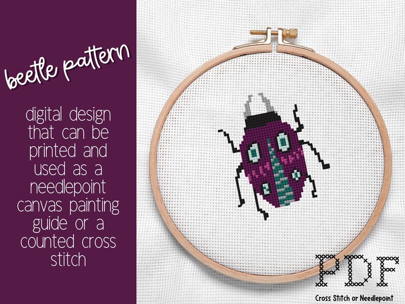 Beetle Bug Needlepoint Cross Stitch Digital Chart Pattern for Canvas ...