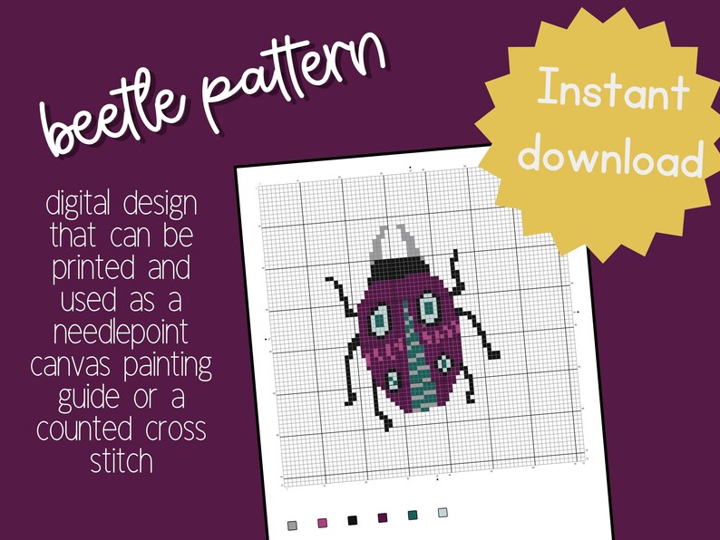 Beetle Bug Needlepoint Cross Stitch Digital Chart Pattern for Canvas ...