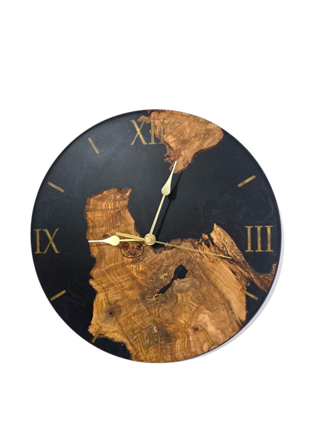Resin Edge Clock Rustic Wood - Handmade Wall Decor With Gold Resin ...