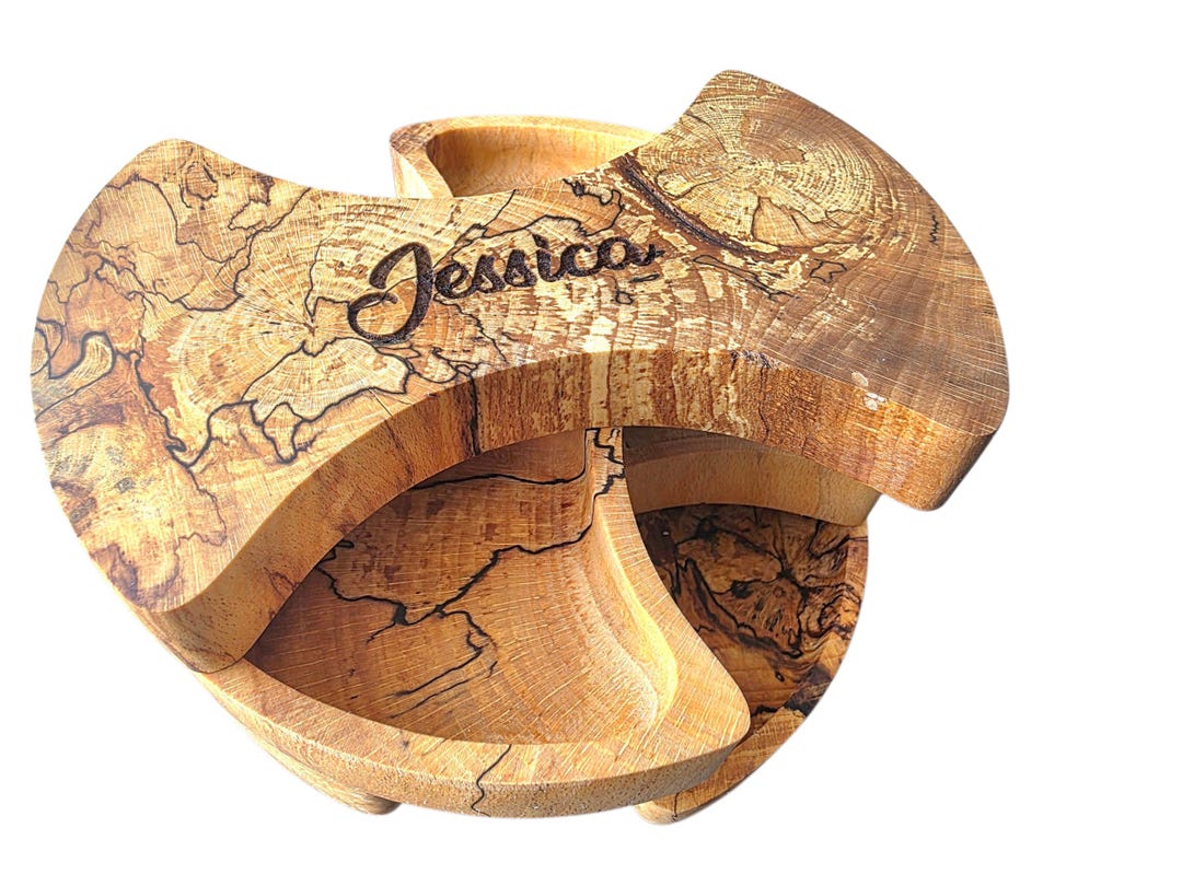Sculptural Spalted Maple Jewellery Organiser - Handmade 4-drawer Swivel ...