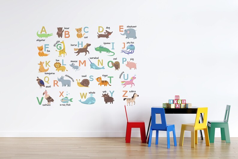 Animal Alphabet Wall Decal – ABC Educational Wall Sticker for Kids Room ...
