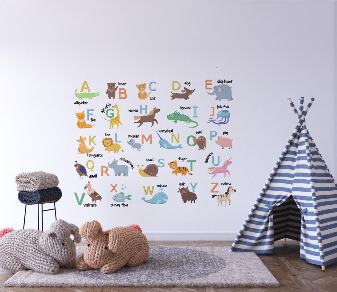 Animal Alphabet Wall Decal – ABC Educational Wall Sticker for Kids Room ...