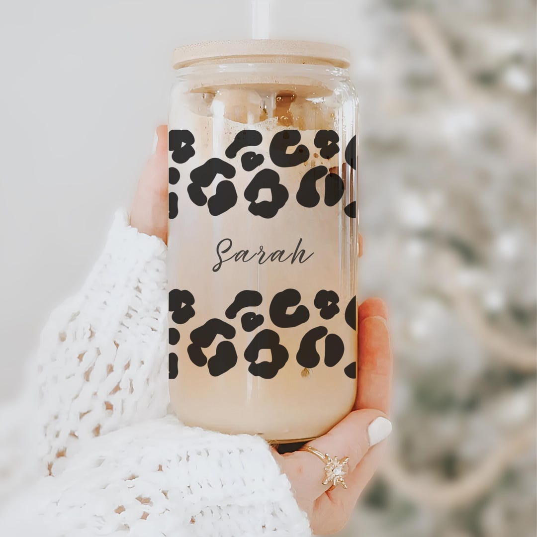 Personalized Cheetah Leopard Print Glass Cup - Aesthetic Glass Cups ...