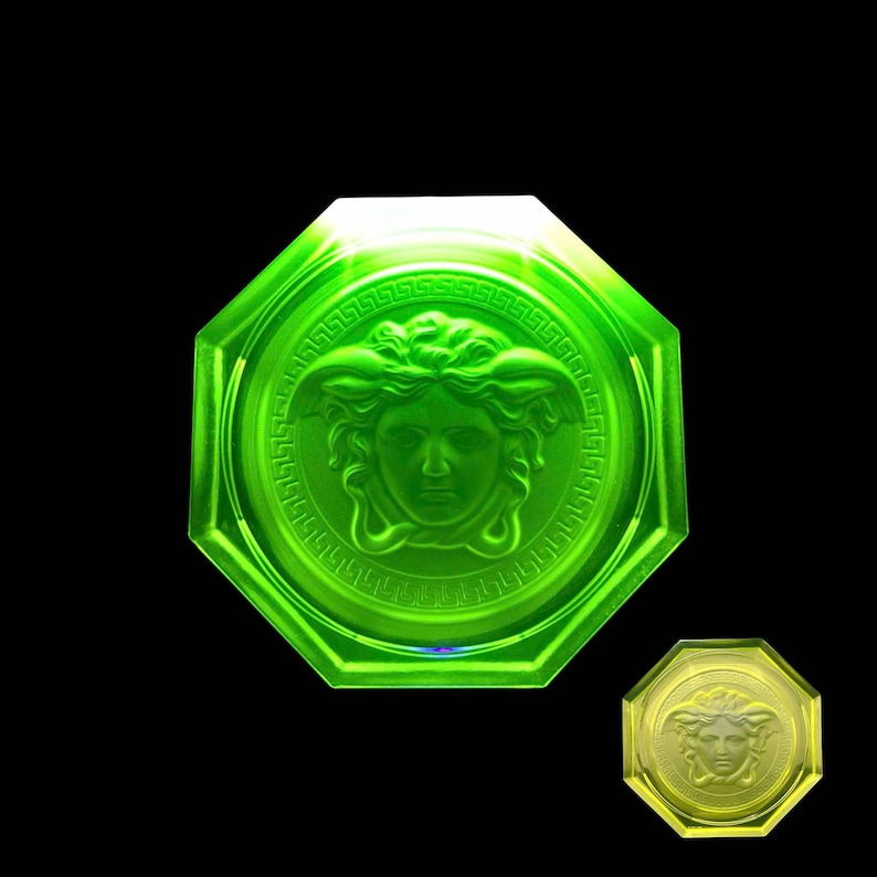Versace Rosenthal Medusa Uranium Glass Coaster | Vaseline Glass ...