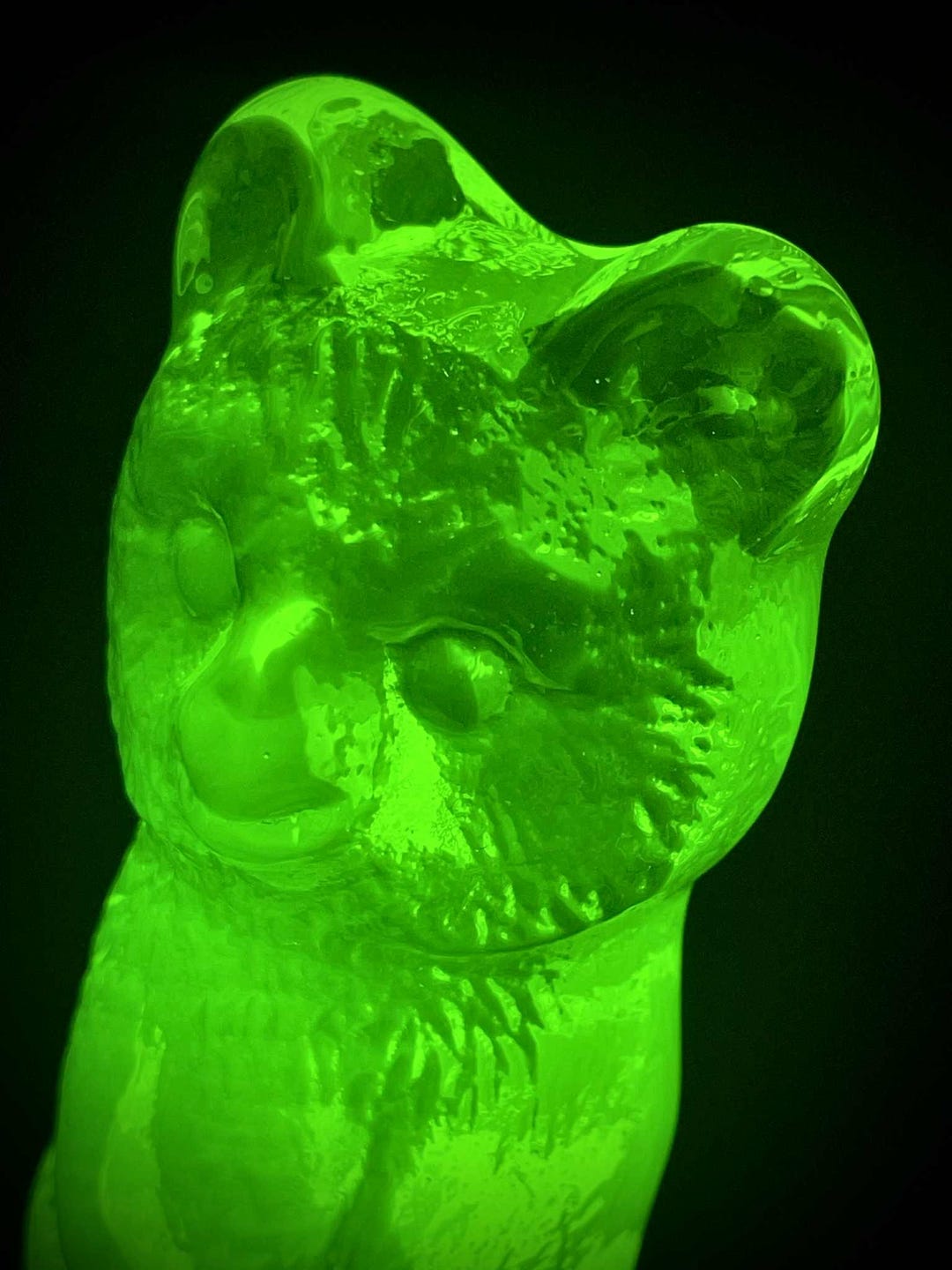 Uranium Glass Cute (bear) Figurine | Yellow Vaseline Glass Statue ...
