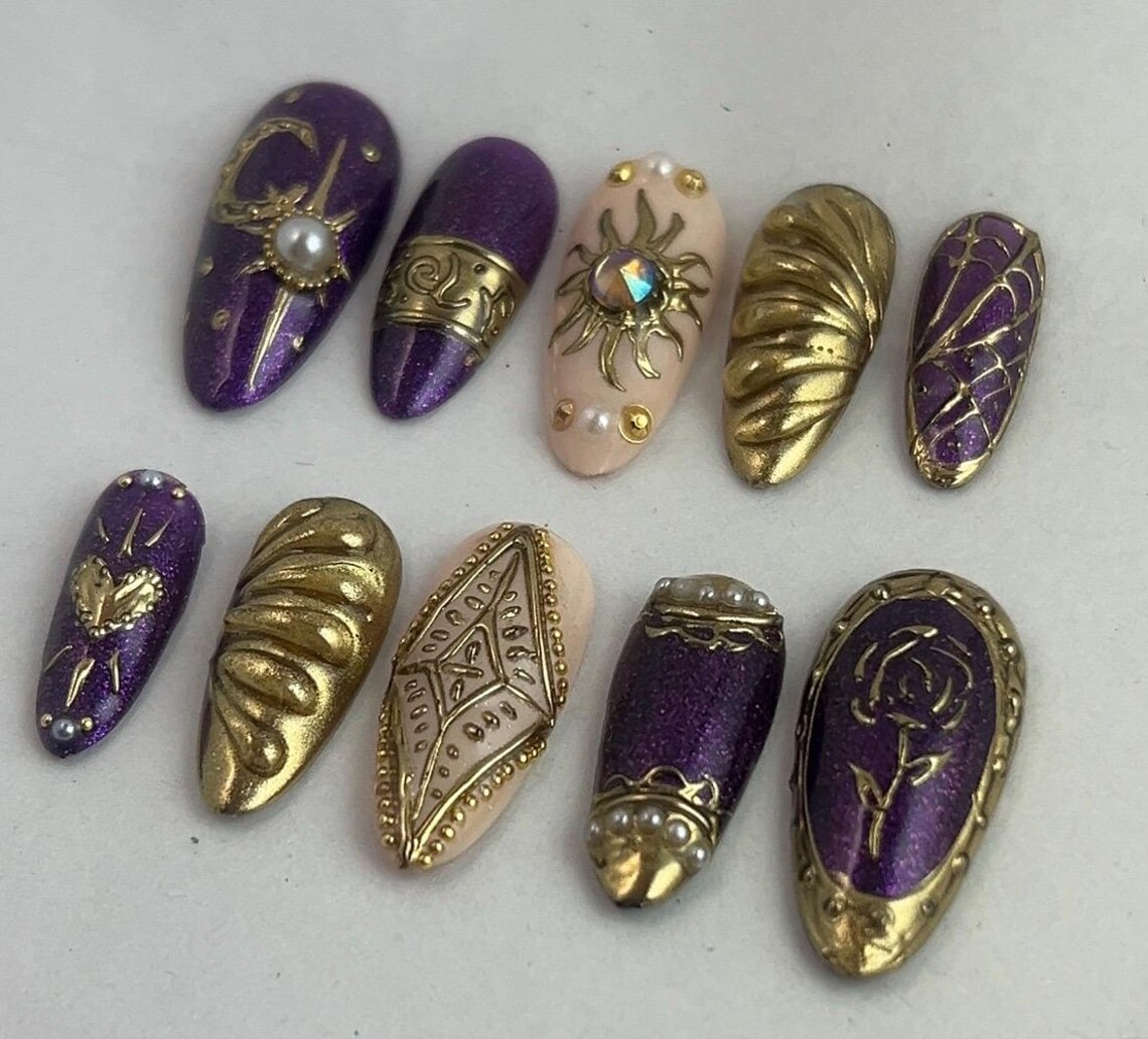 Purple Celestial Whimsigoth Press on Gel Nails - Etsy
