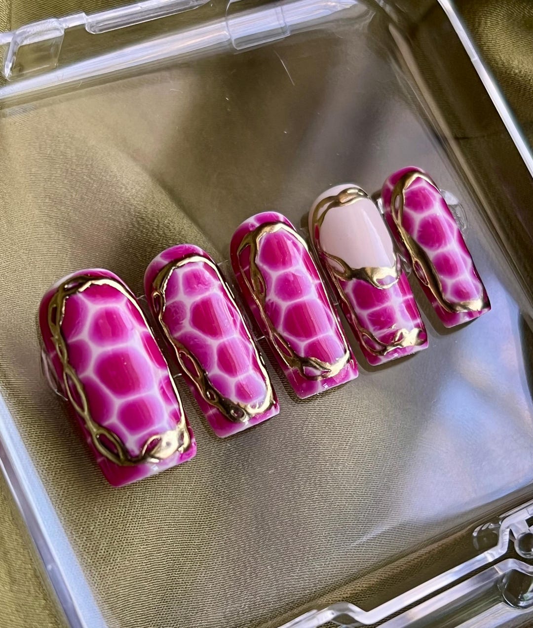 Hot Pink Crocodile Print Press on Gel Nails - Etsy