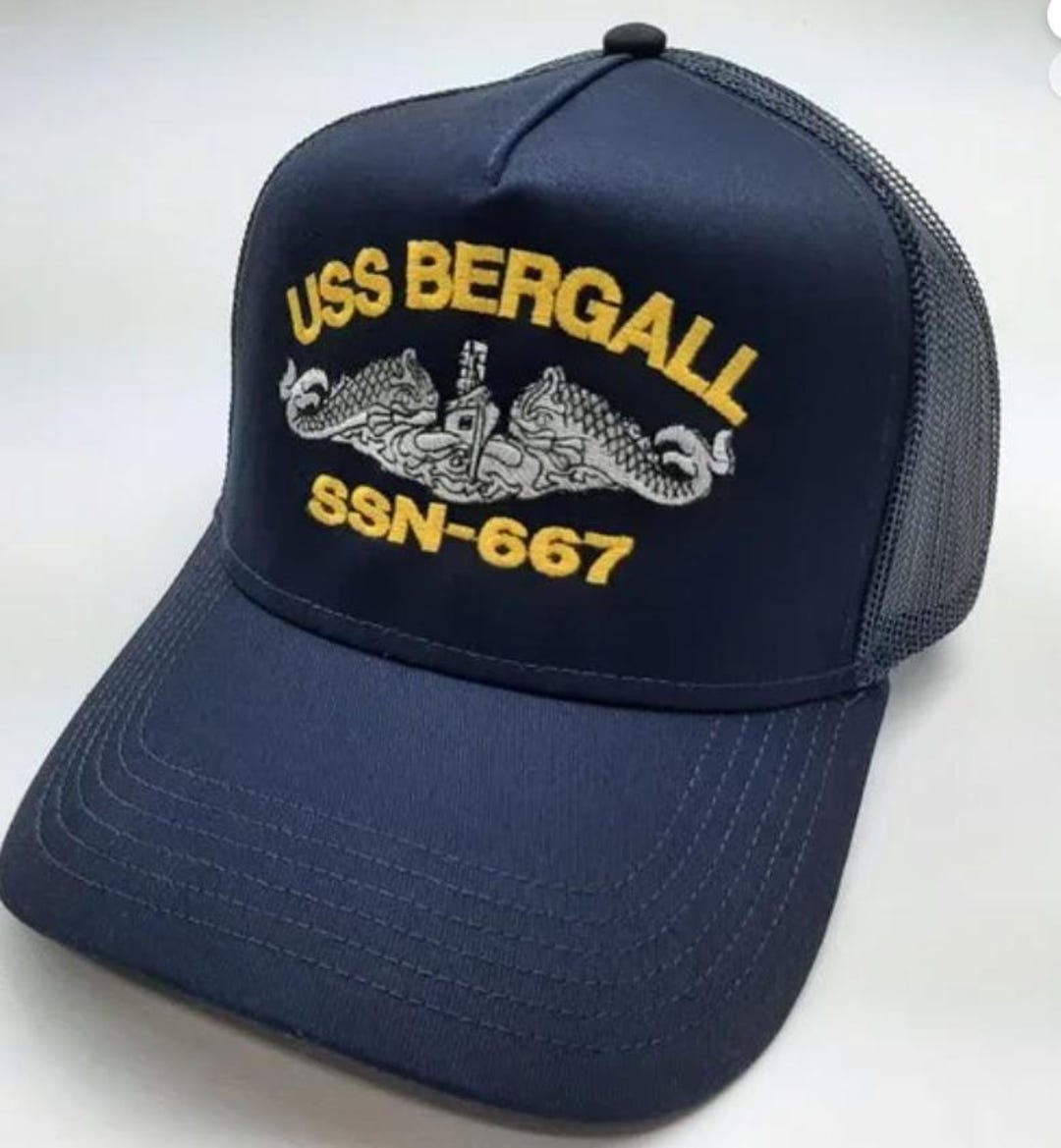 USS Bergall SSN-667 Submarine Boat Ship Hat Cap Mesh Snapback Navy Blue ...