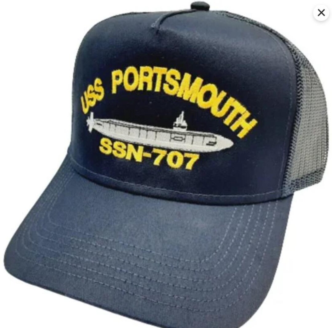 USS Portsmouth SSN-707 Mesh Snapback Hat Cap Embroidered Submarine Blue ...